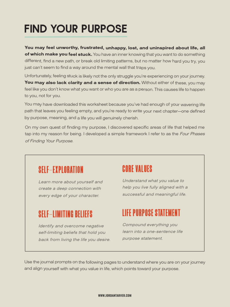 Free Find Your Purpose Worksheet 1 | PDF | Cognition | Psychological ...