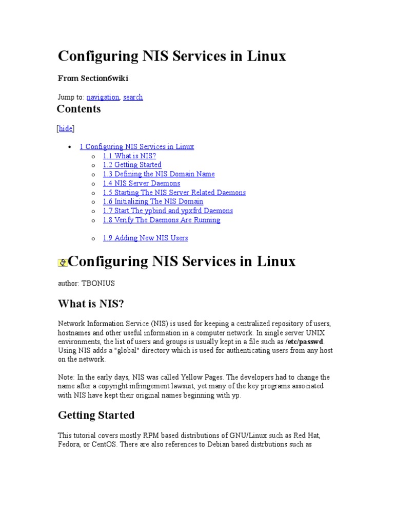 Configuring Nis Services In Linux Pdf Linux Linux Distribution