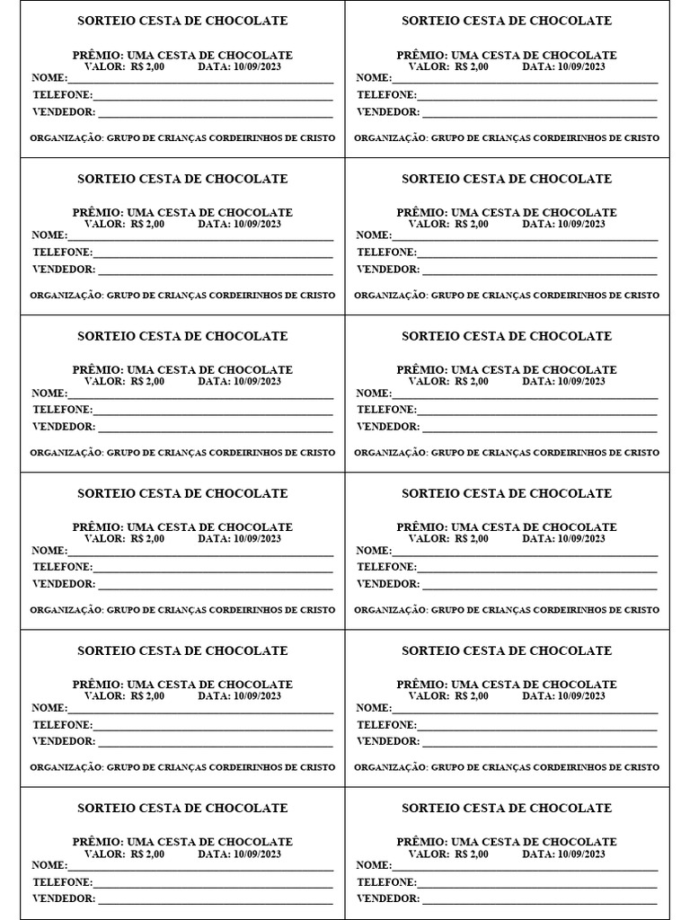 Sorteio de Cesta de Chocolate 2023 | PDF | Jogos de cassino