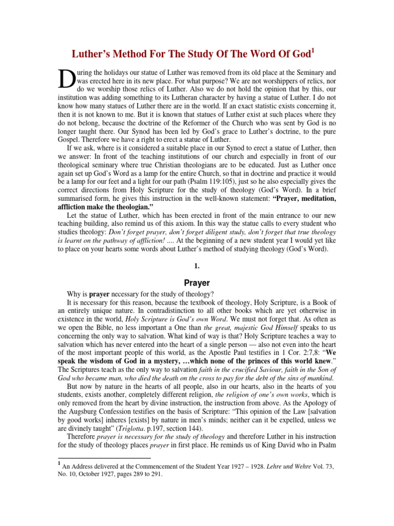 Luthers Method Study Gods Word | PDF | Martin Luther | Grace In ...