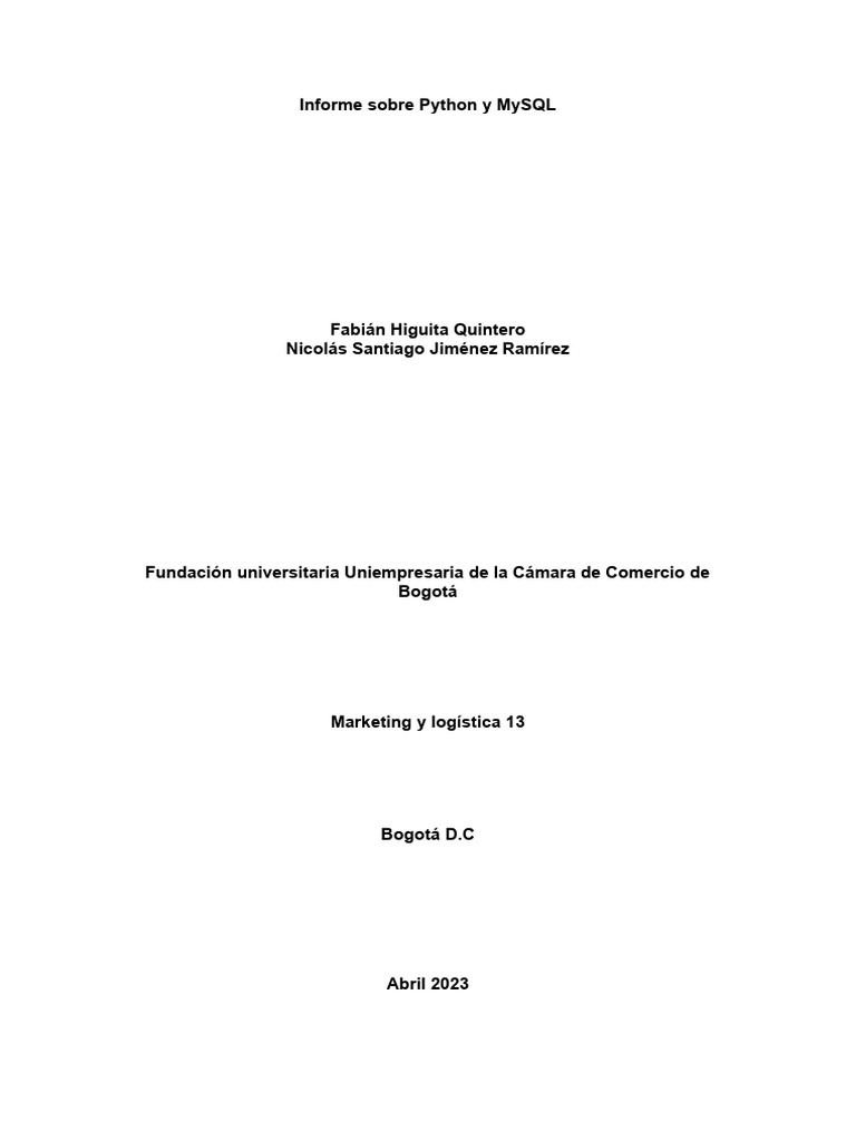 Informe Python y MySQL | PDF Informe Python y MySQL | PDF