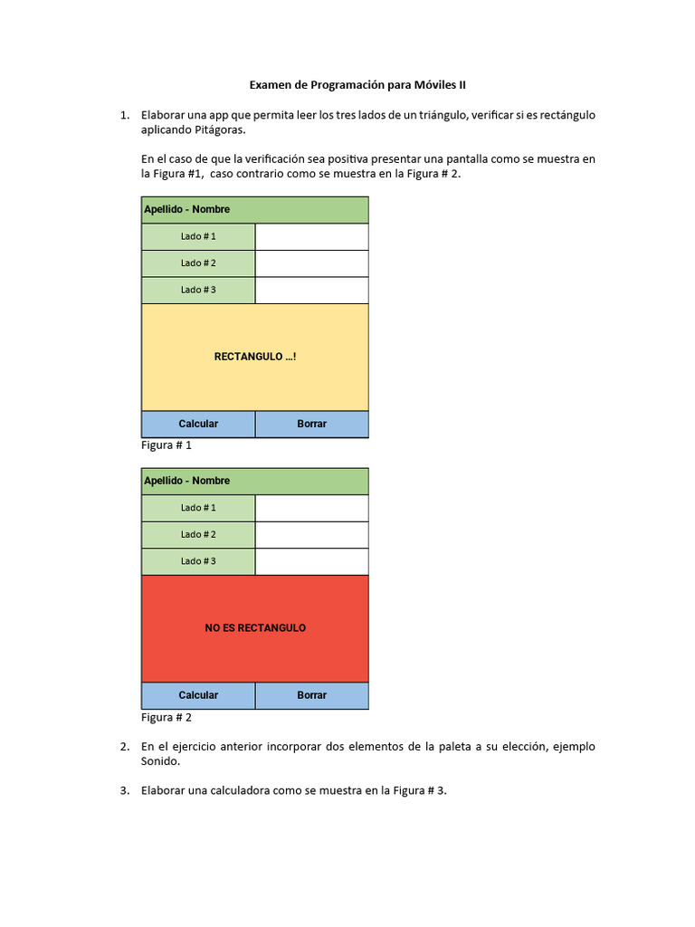 Examen Programación Móviles II: Triángulos y Calculadoras | PDF
