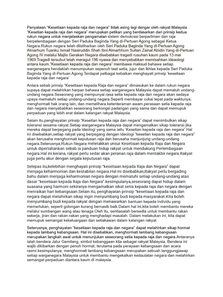 Kesetian Kepada Raja Dan Negara | PDF