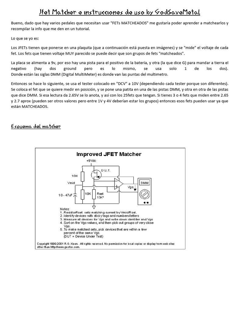 Jfet Matcher e Instrucciones de Uso by GodSaveMeta1 | PDF | Métodos y ...