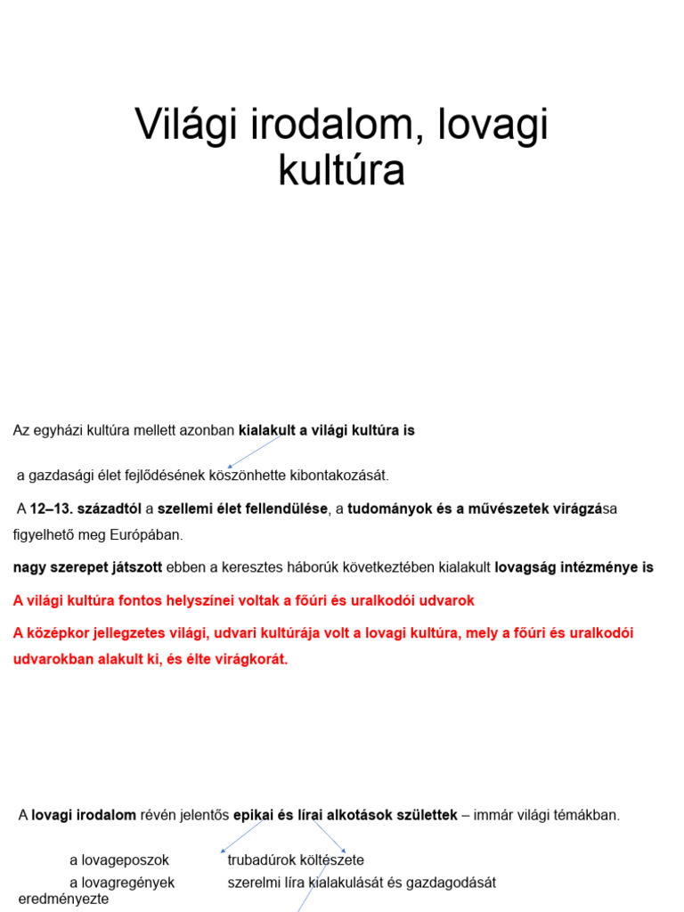 Világi Irodalom, Lovagi Kultúra | PDF