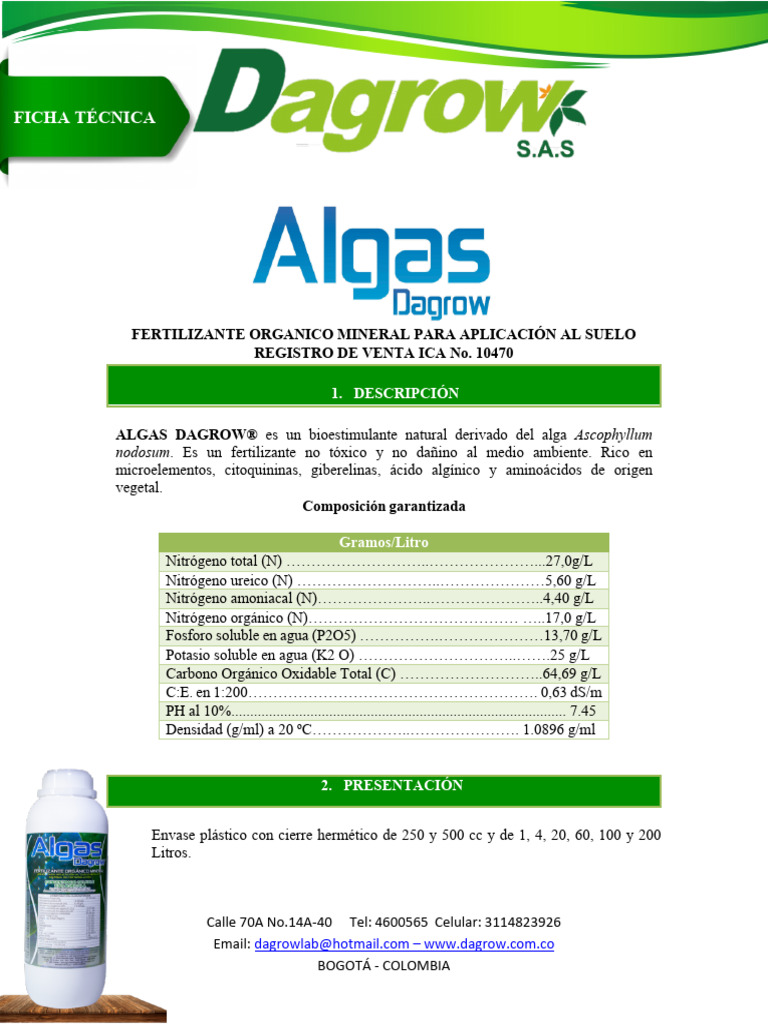 Ficha Tecnica Algas | PDF | Fertilizante | Naturaleza
