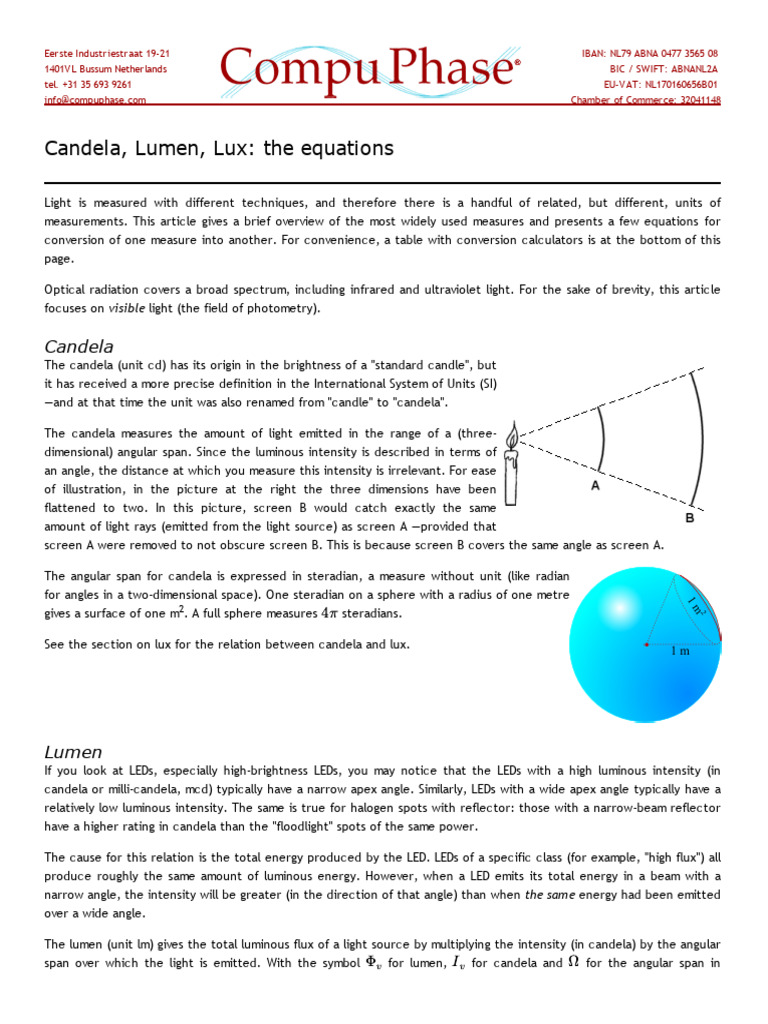 Candela, Lumen, Lux - The Equations 4P | PDF | Lighting | Metrology