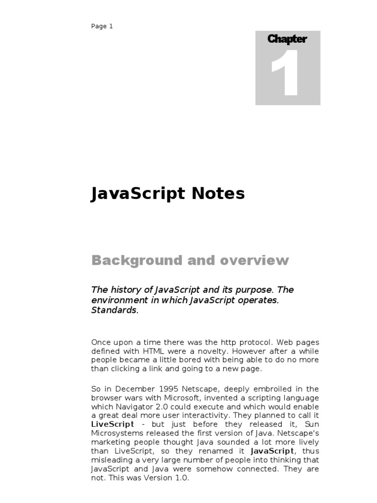 Javascript Notes: Background and Overview | PDF | Java Script ...