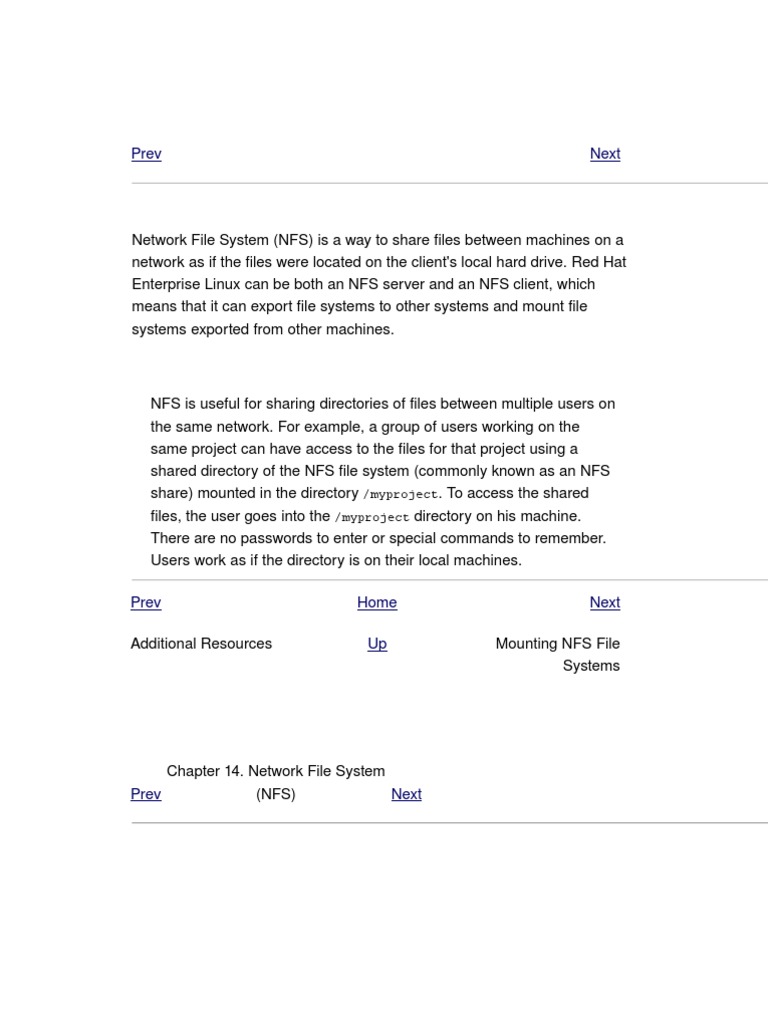 Chapter 14. Network File System (NFS) : Prev Next | PDF | Transmission ...