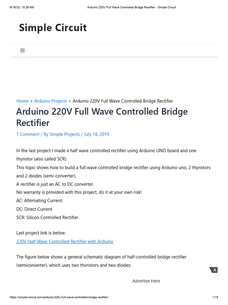 Arduino 220V Full Wave Controlled Bridge Rectifier - Simple Circuit | PDF | Rectifier ...