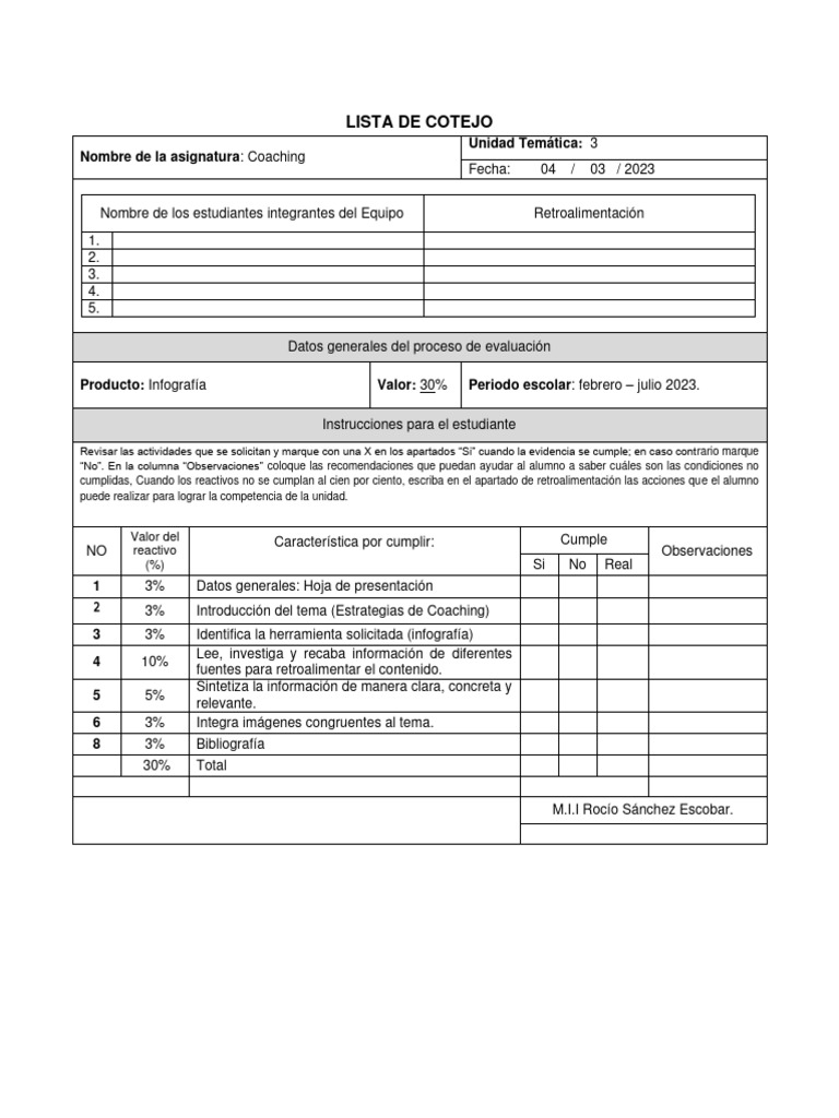 Lista de cotejo infografía U3 | PDF