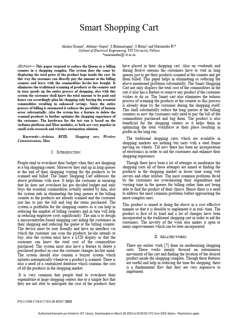 Smart Shopping Cart | PDF | Arduino | Radio Frequency Identification