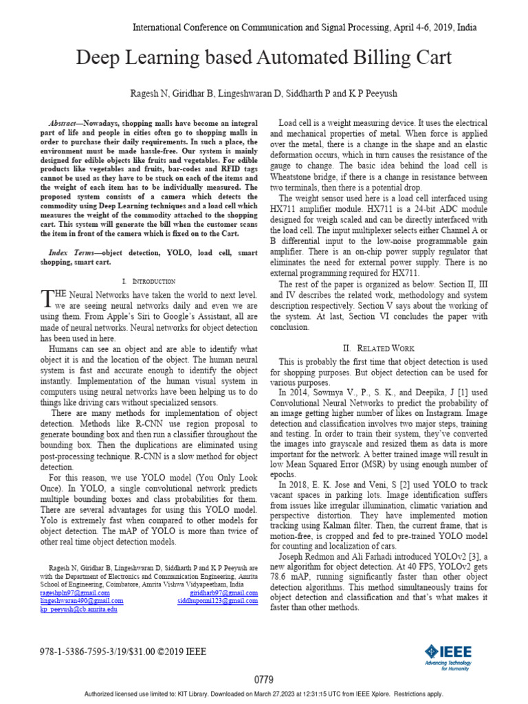 Deep Learning Based Automated Billing Cart | PDF | Deep Learning | Computing