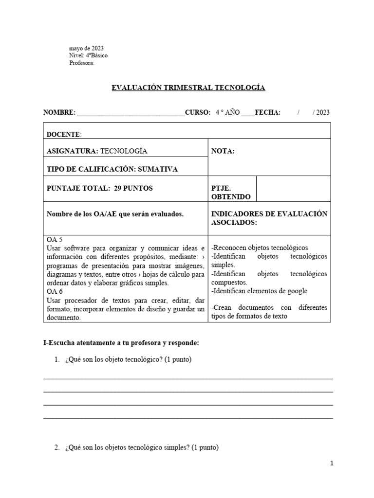 Evaluacion Trimestral 4° Basico | PDF | Maestros | Evaluación