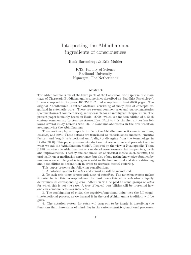 Abhidhamma and Model of Mind | PDF