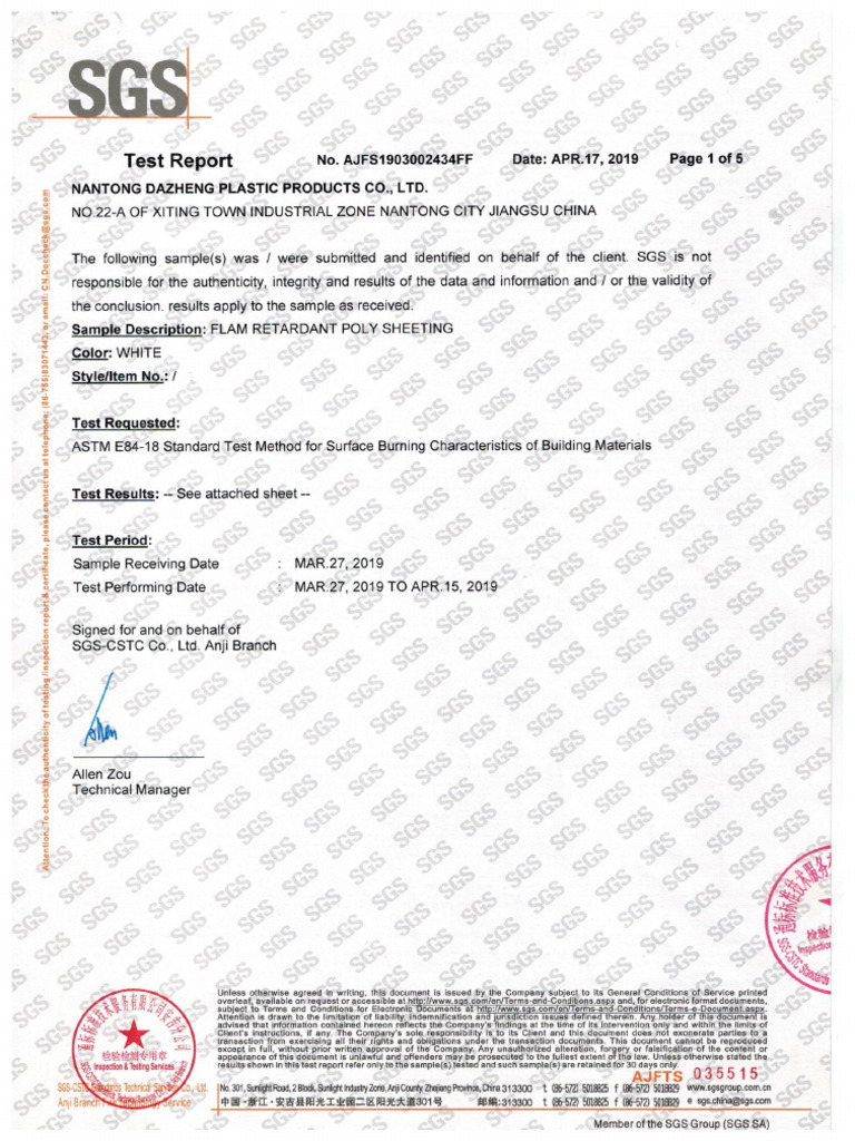 SGS TEST REPORT FOR FR POLY SHEETING - 副本 | PDF