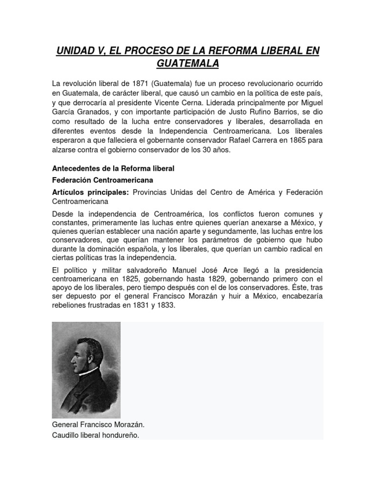 Unidad V, El Proceso de La Reforma Liberal en Guatemala | PDF | Guatemala