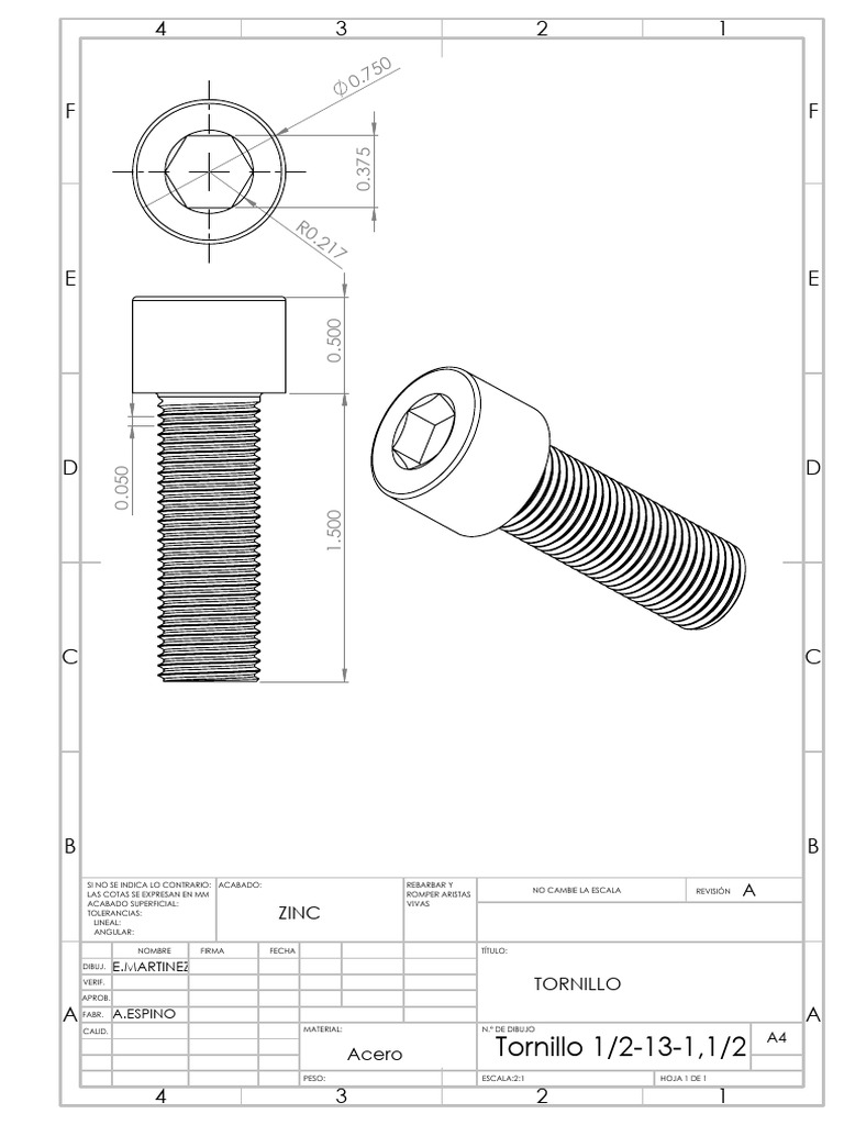 Plano de Tornillo en SolidWorks | PDF | Materiales | Ingeniería de ...