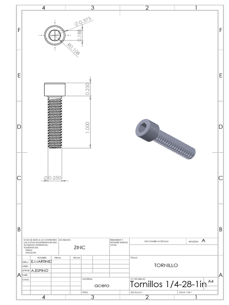 PLANOS SOLID WORKS Tornillo-.25-28-.1 PLANO CON MEDIDAS | PDF ...