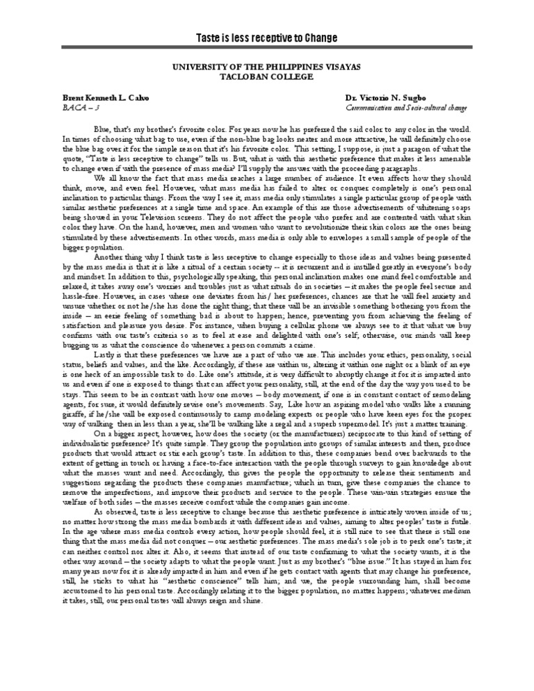 Taste Is Less Receptive To Change | PDF | Aesthetics | Mass Media