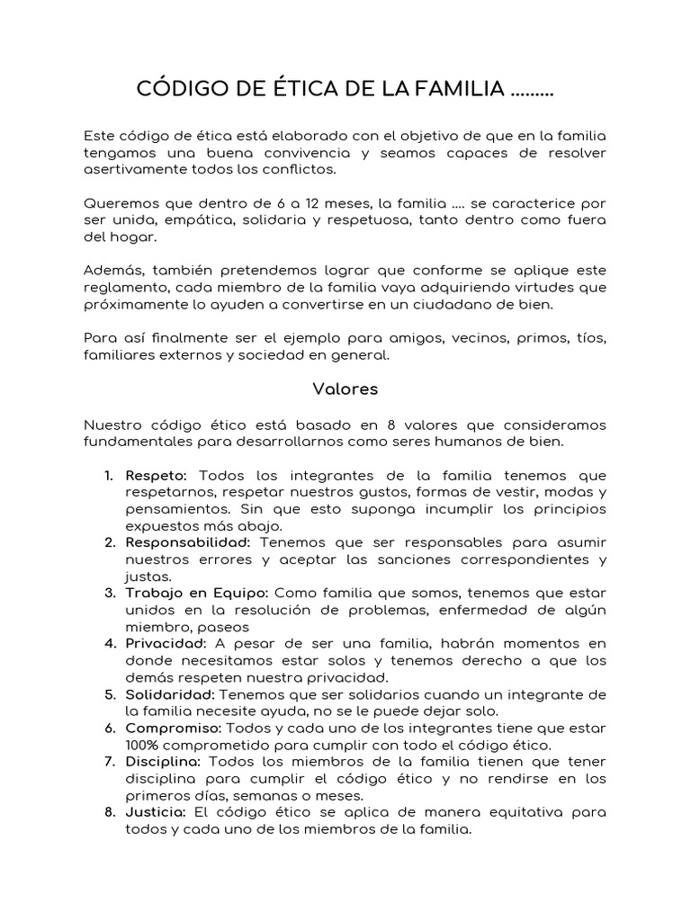 Ejemplo Codigo de Etica Familiar | Descargar gratis PDF | Familia
