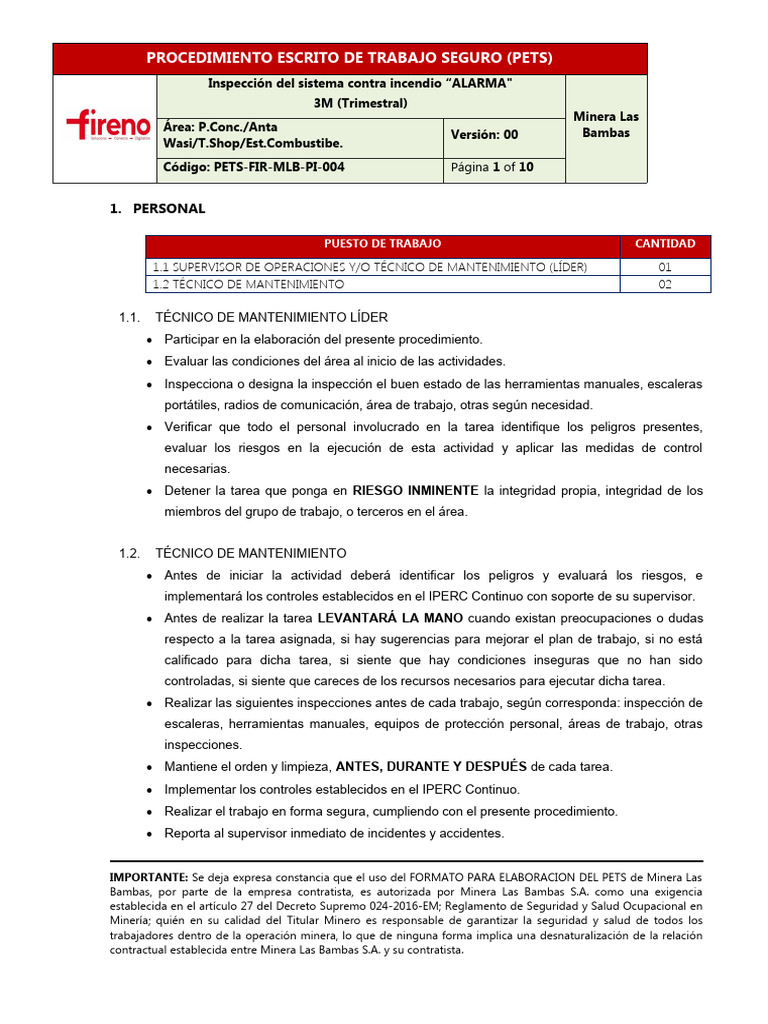 PETS-FIR-MLB-PI-004 Insp. SCI ALARMA 3M | PDF | Minería | Seguridad y ...