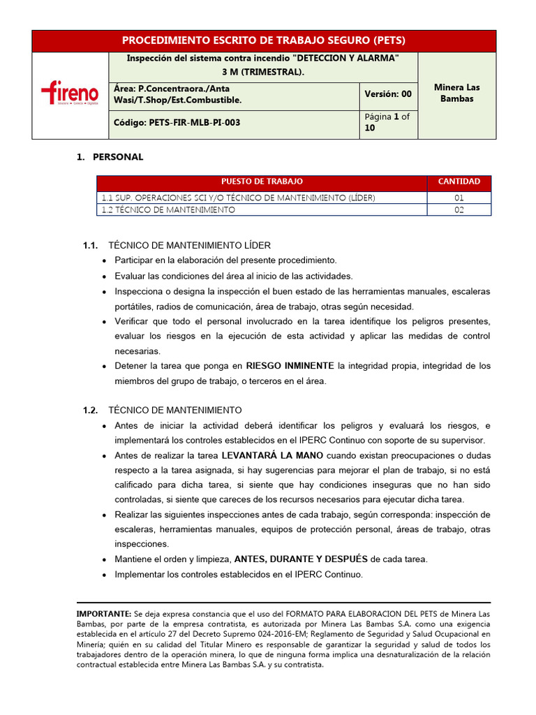 Pets-Fir-Mlb-Pi-003 Insp. Sci Deteccion y Alarma 3m Modificado | PDF ...