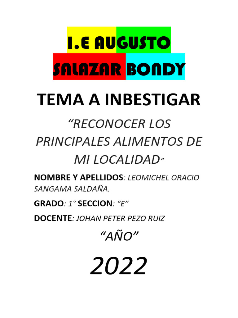 I.E Augusto Salazar Bondy: Tema A Inbestigar | PDF | Alimentos | Nutrición