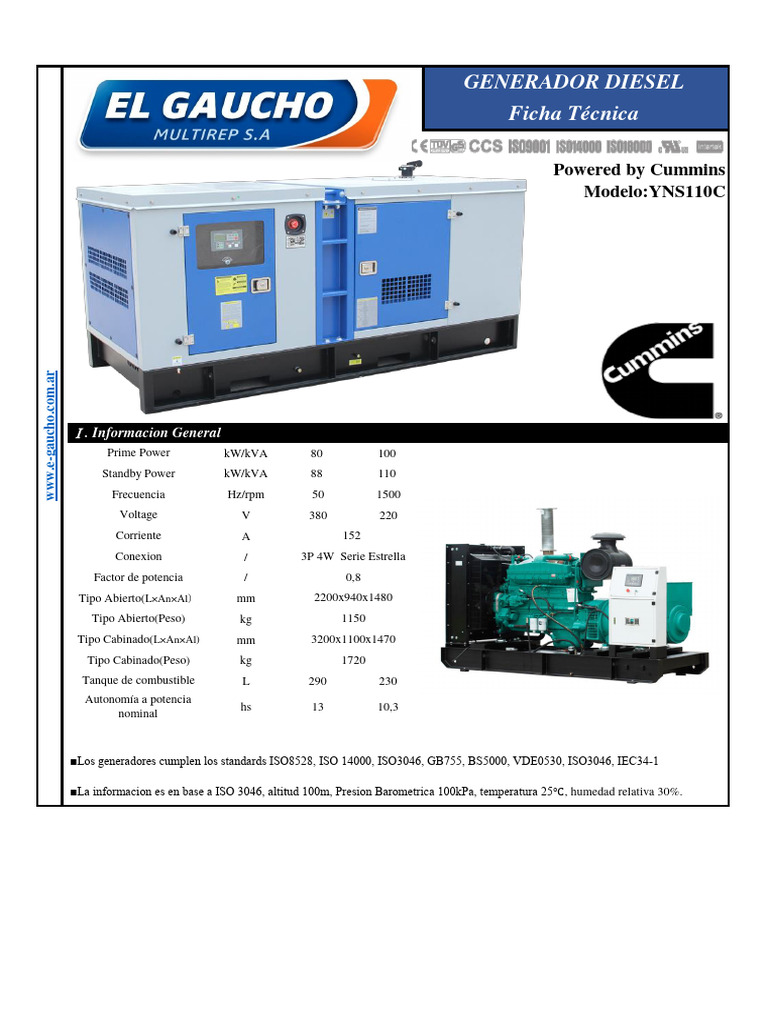 Ficha Tecnica Equipo Generador | PDF | Generador eléctrico | Ingeniería ...
