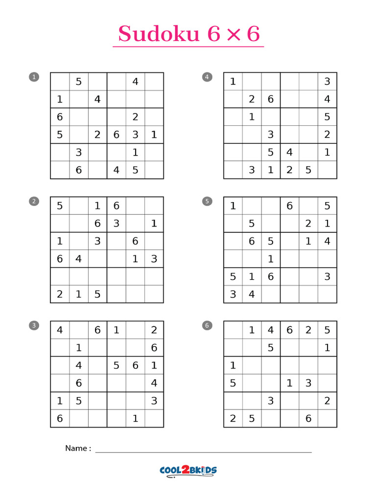 Sudoku For Kids Printable 6x6 1 | PDF