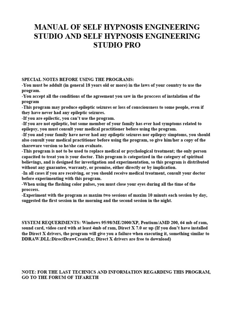 Manual of Self Hypnosis Engineering Studio Pro | Download Free PDF ...
