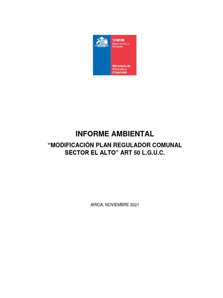 02 Ia Modificación Prc Arica Sector El Alto Art 50 Pdf Pdf Sustentabilidad Planificación