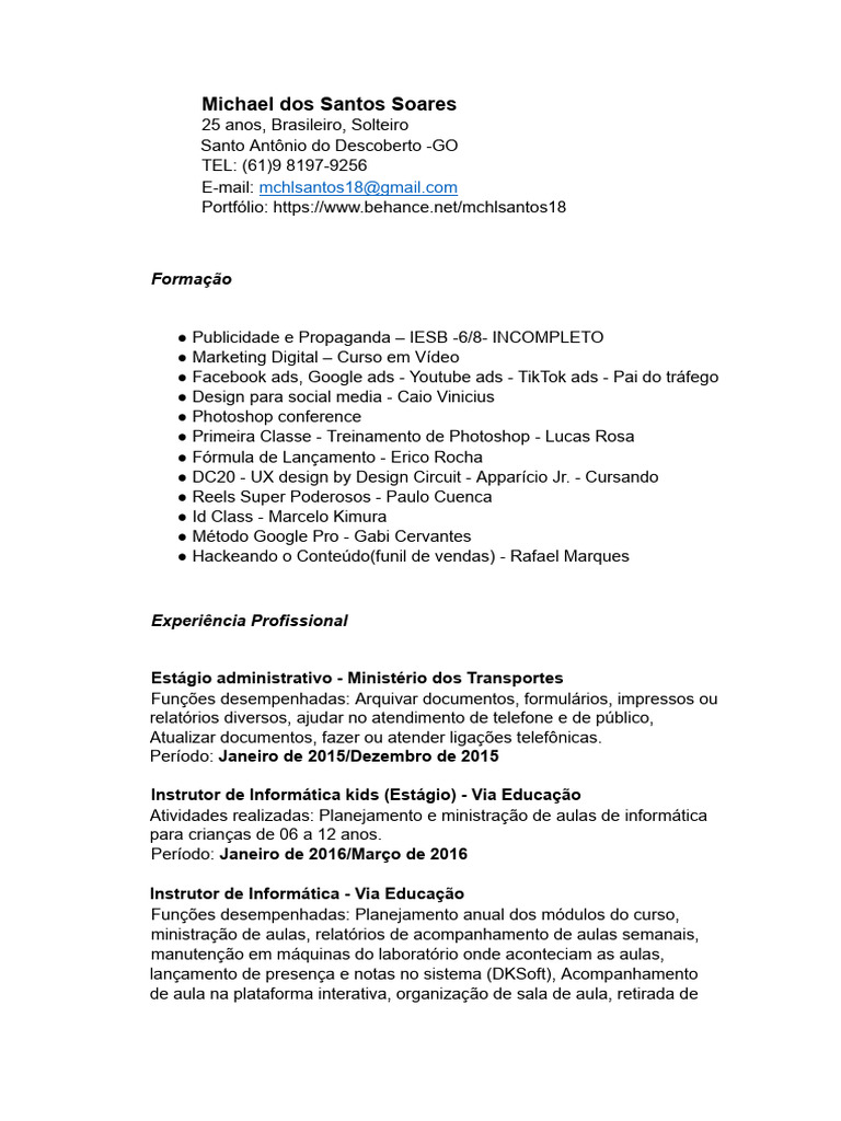 Michael Dos Santos Soares - Curriculo | PDF | Impressão | Marketing