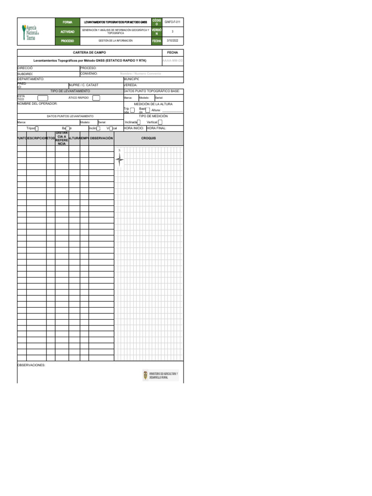 Ginfo-F-011 Levantamientos Topograficos Por Metodo Gnss v3 | PDF