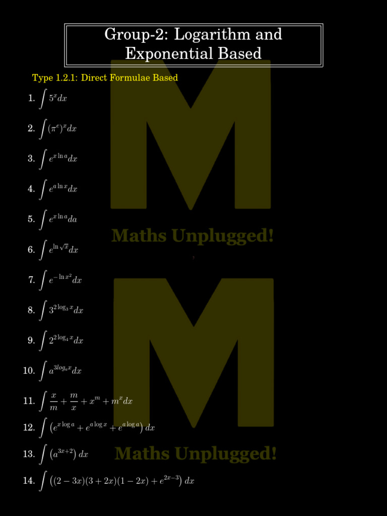 02 Indefinite Integrals Category 1 Group 2 Logarithmic and Exponential | PDF | Logarithm ...