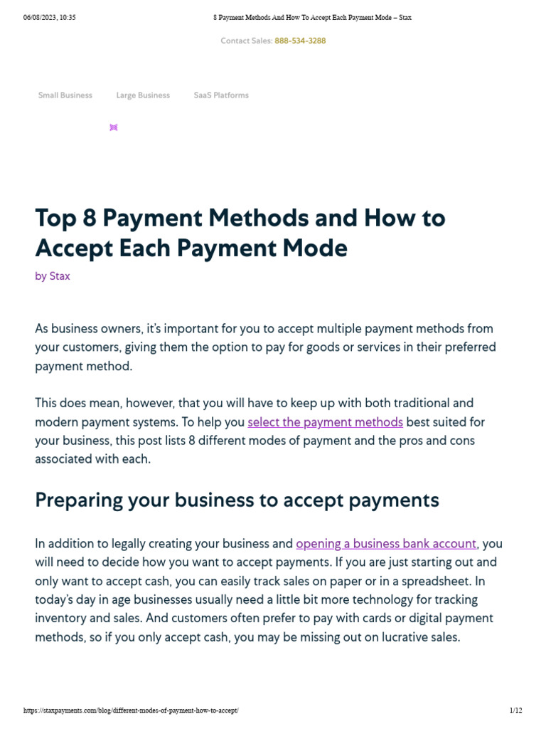 8 Payment Methods and How To Accept Each Payment Mode - Stax | PDF ...