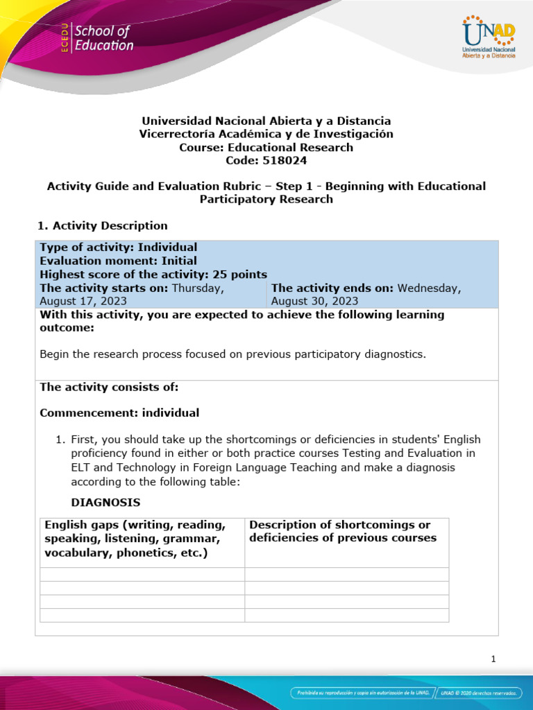 Activities Guide and Evaluation Rubric - Step 1 - Beginning With ...