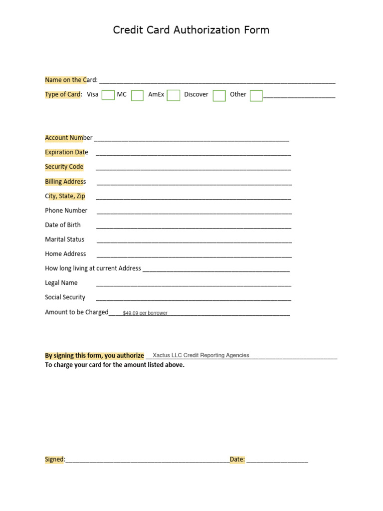 Xactus Credit Card Authorization | PDF