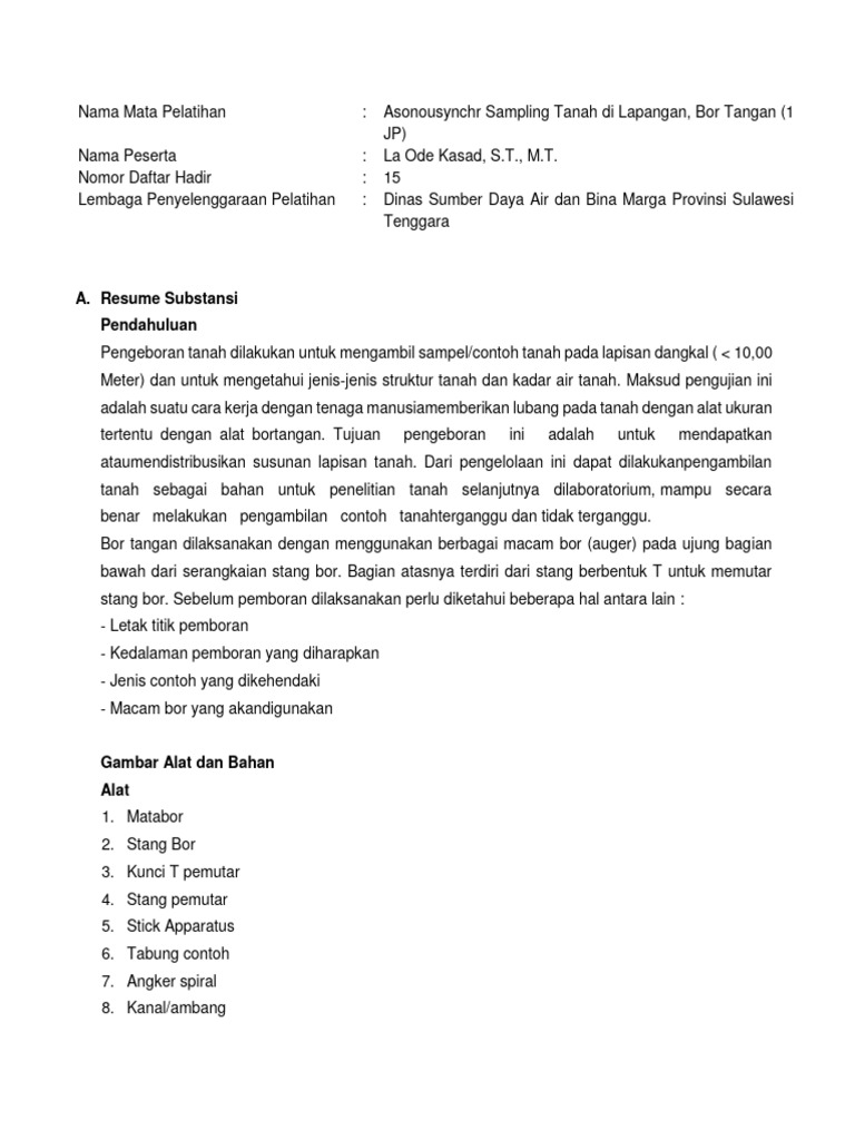 Teknik Sampling Tanah dengan Bor Tangan | PDF