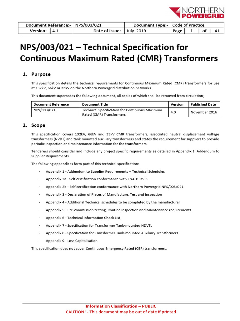 CMR Transformers Technical Specification | PDF | Transformer ...