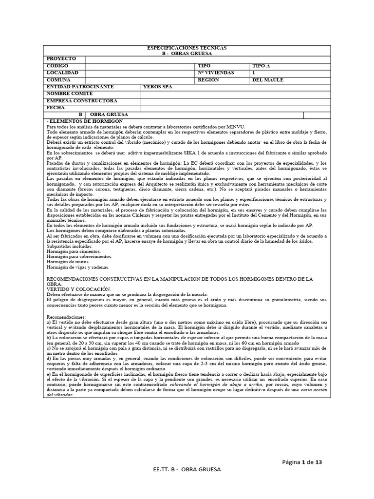 Form. Eett - B Obra Gruesa (Rev1) | PDF | Hormigón | Fundación (Ingeniería)