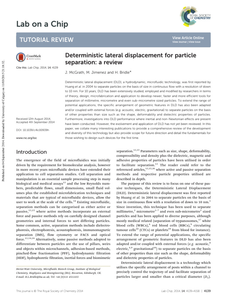 Deterministic Lateral Displacement For Particle Review Pdf Reynolds