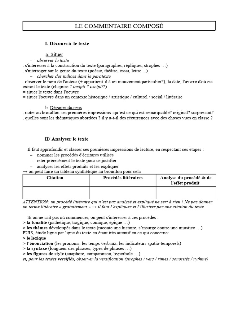 Méthode Commentaire Composé | PDF | Poésie | Sujet (Grammaire)