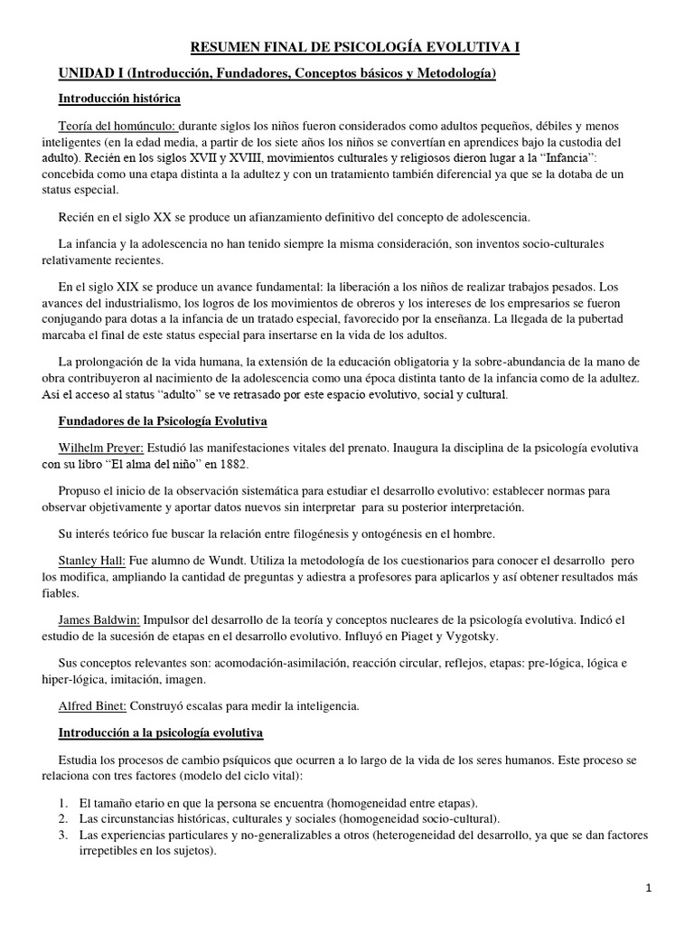 Resumen Final de Psicología Evolutiva I 2014 | PDF