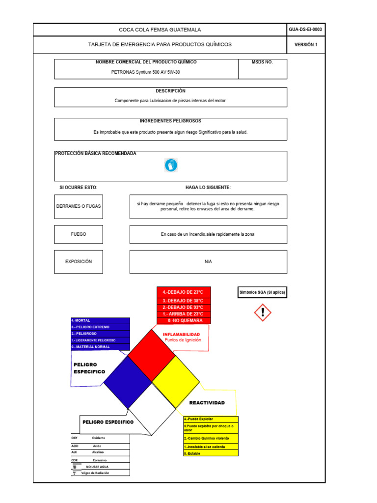 Hoja de Seguridad Petronas Syntium 500 AV 5W-30 | PDF | Sustancias ...