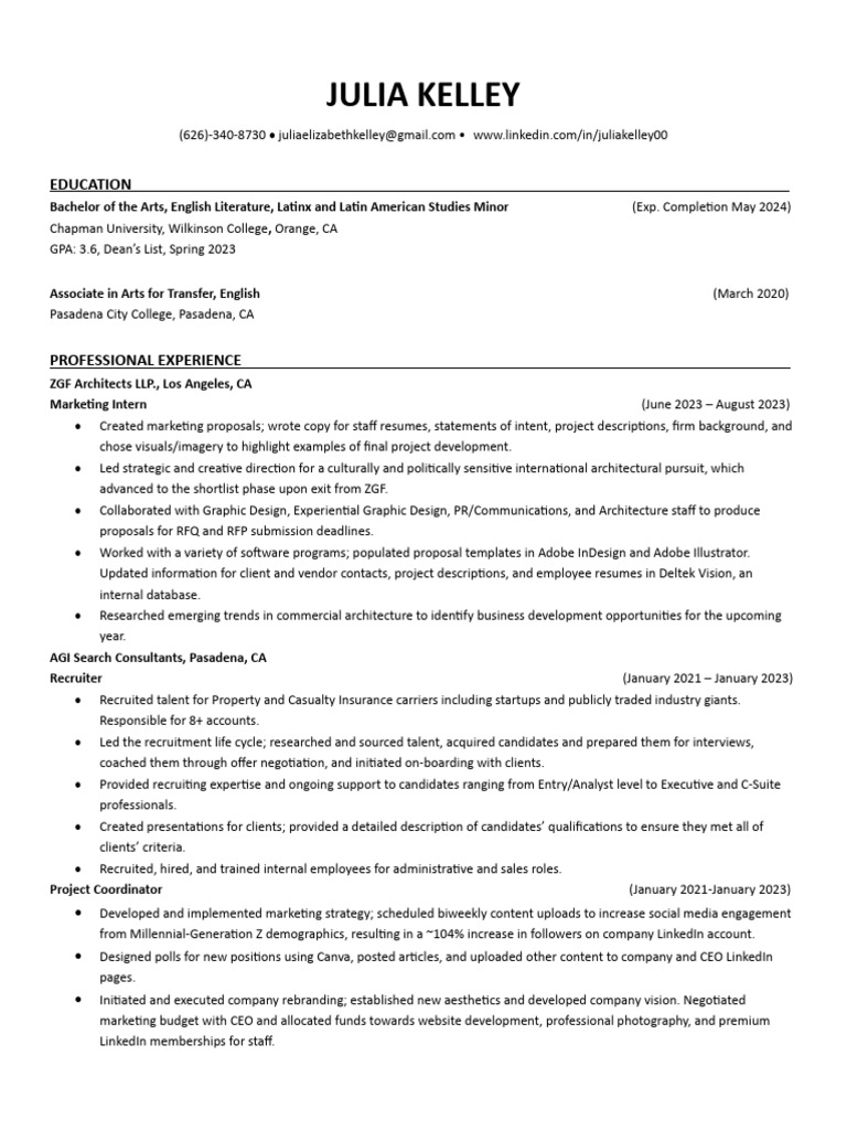 Chapman University Resume Example | PDF | Linked In | Recruitment