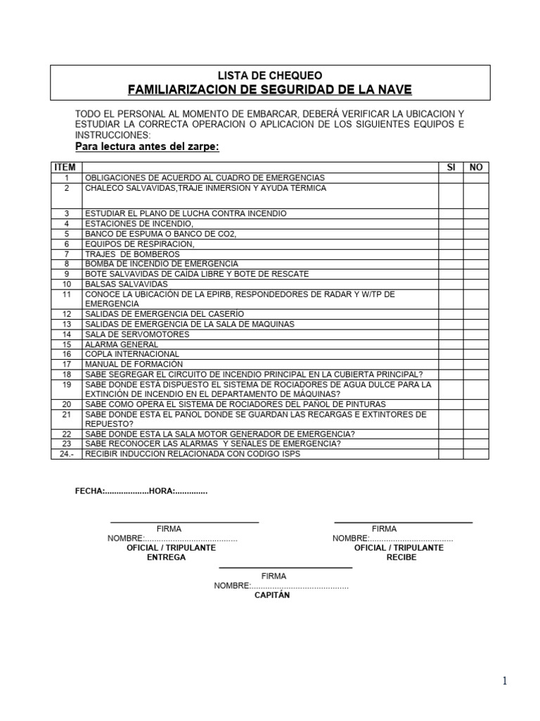 Familiarizacion de Seguridad de La Nave | PDF | Buques | Transporte de agua