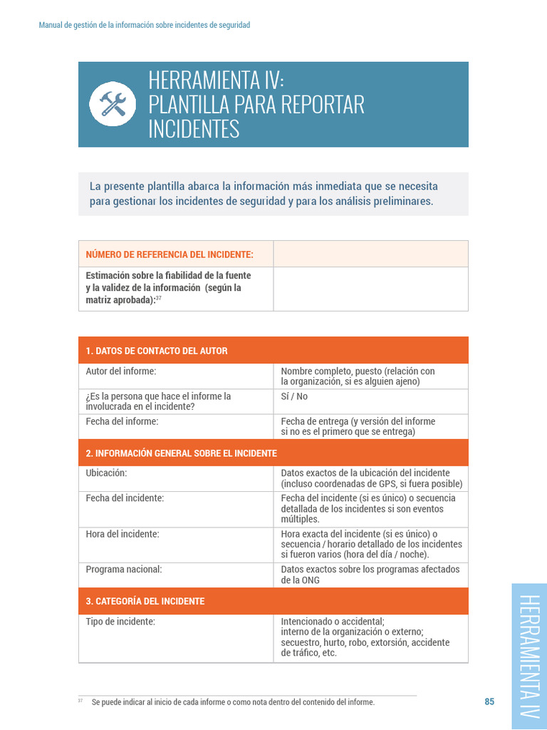 Plantilla para Reportar Incidentes Herramienta | PDF