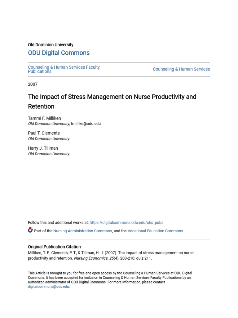 The Impact of Stress Management On Nurse Productivity and Retenti | PDF ...