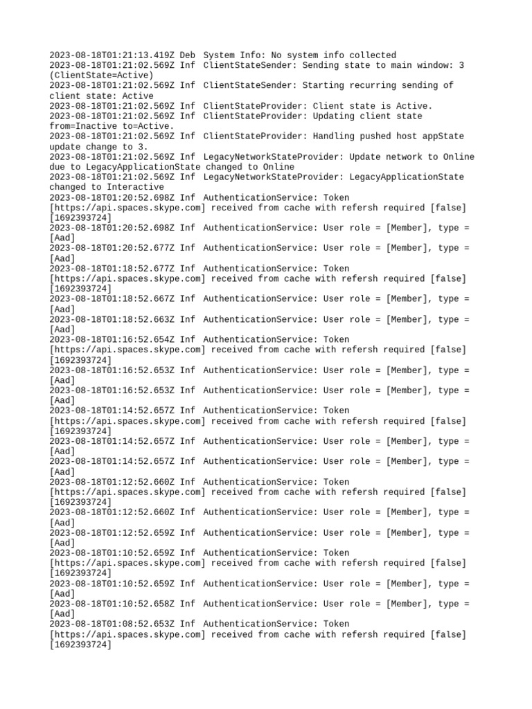 MSTeams Diagnostics Log 17 - 8 - 2023 - 20 - 21 - 02 - Experience - Renderer | PDF | Software ...
